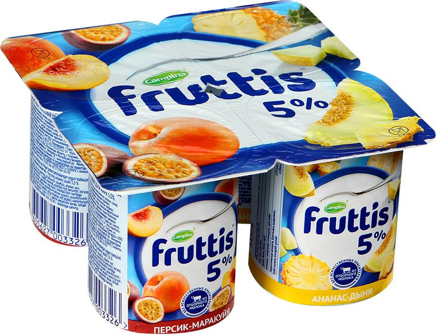 Йогуртный продукт Fruttis персик маракуйя ананас дыня 5% 115 г купить с ...
